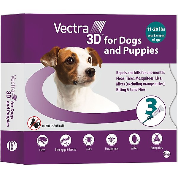 VECTRA 3D Flea & Tick Spot Treatment for Dogs, 11-20 lbs, 3 Doses (3 ...