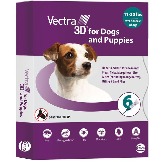 VECTRA 3D Flea & Tick Spot Treatment for Dogs, 11-20 lbs, 6 Doses (6 ...