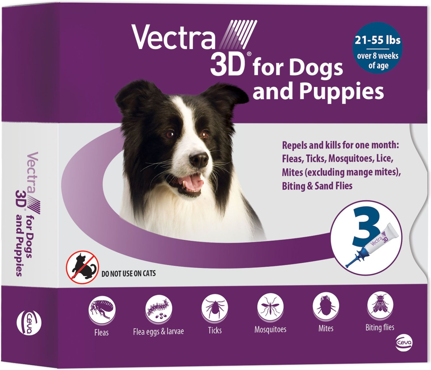 VECTRA 3D Flea & Tick Spot Treatment for Dogs, 21-55 lbs, 3 Doses (3 ...