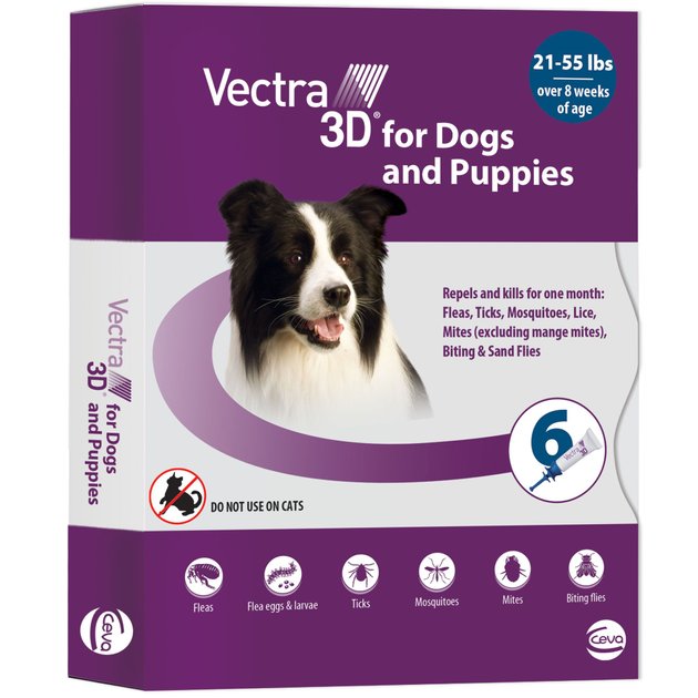 VECTRA 3D Flea & Tick Spot Treatment for Dogs, 21-55 lbs, 6 Doses (6 ...