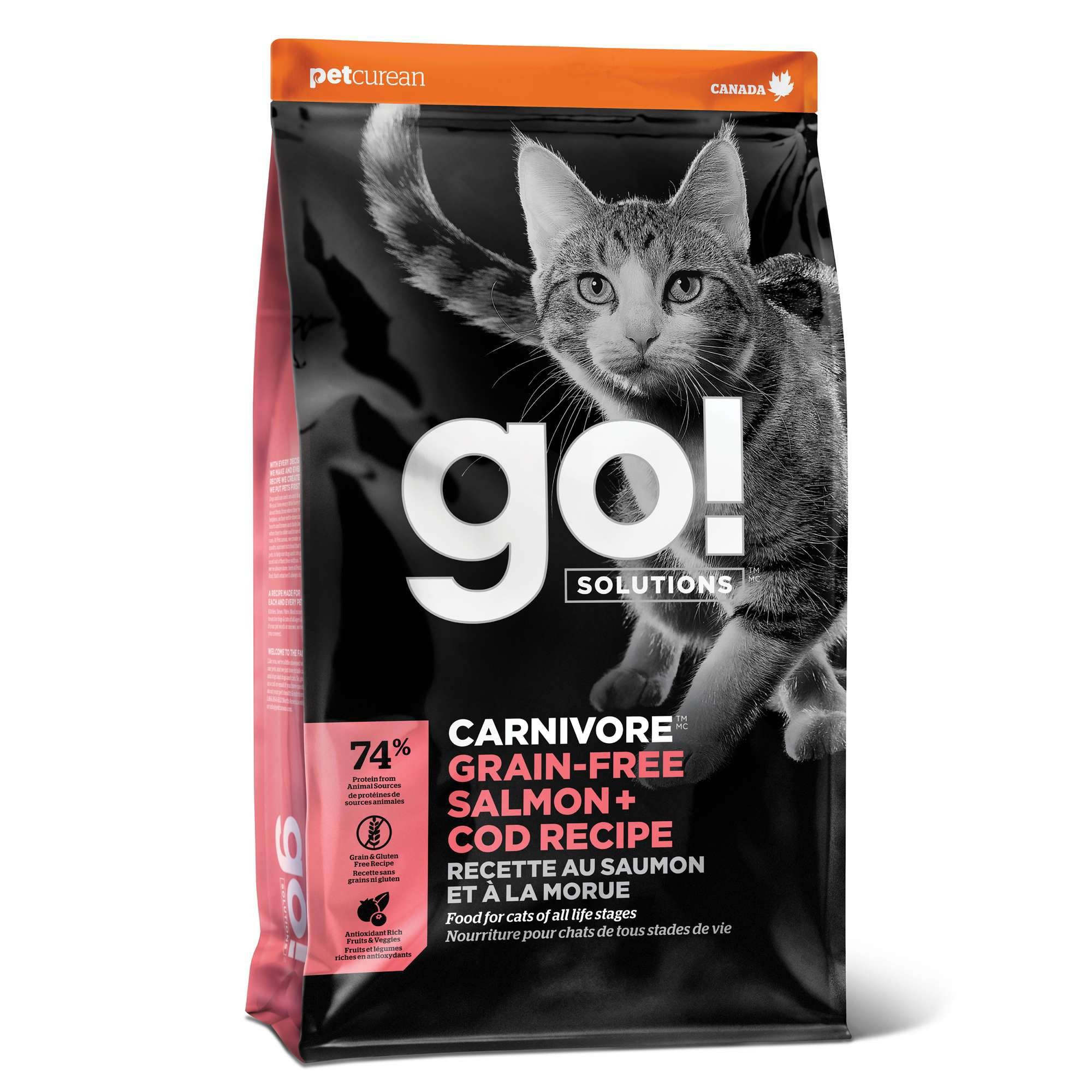 GO! Solutions Carnivore Grain-Free Salmon + Cod Recipe Dry Cat Food ...