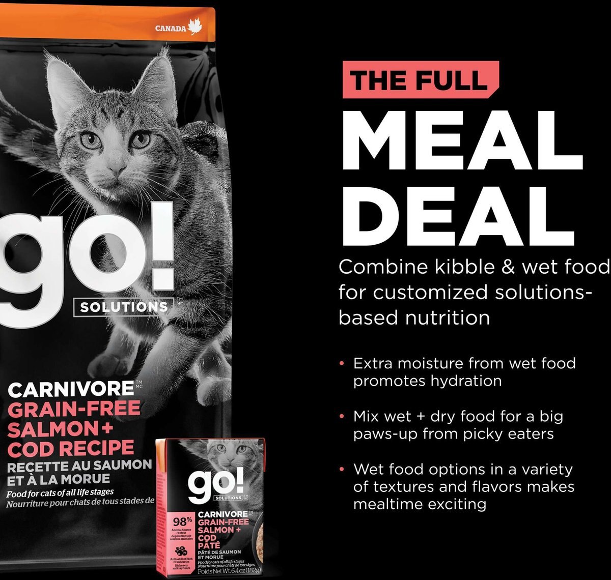 GO! SOLUTIONS Carnivore Grain-Free Salmon + Cod Recipe Dry Cat Food, 8 ...