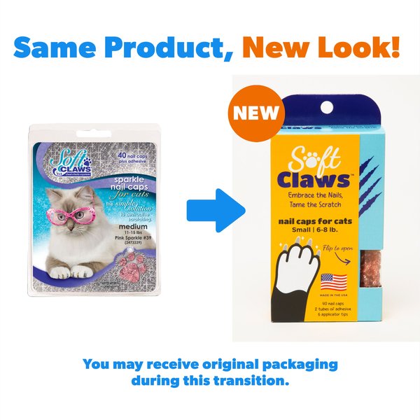 Out of Stock - SOFT CLAWS Cat Nail Caps, 40 count, Small, Pink Sparkle ...