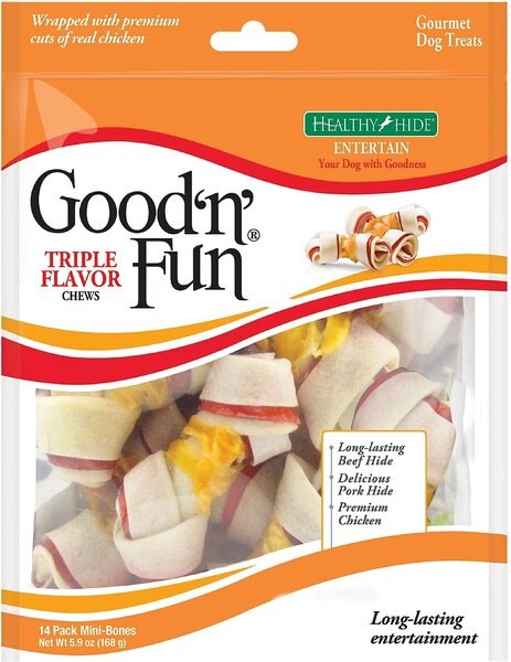 Discontinued - GOOD 'N' FUN Triple Flavor Mini Bones Dog Chews, 14 ...