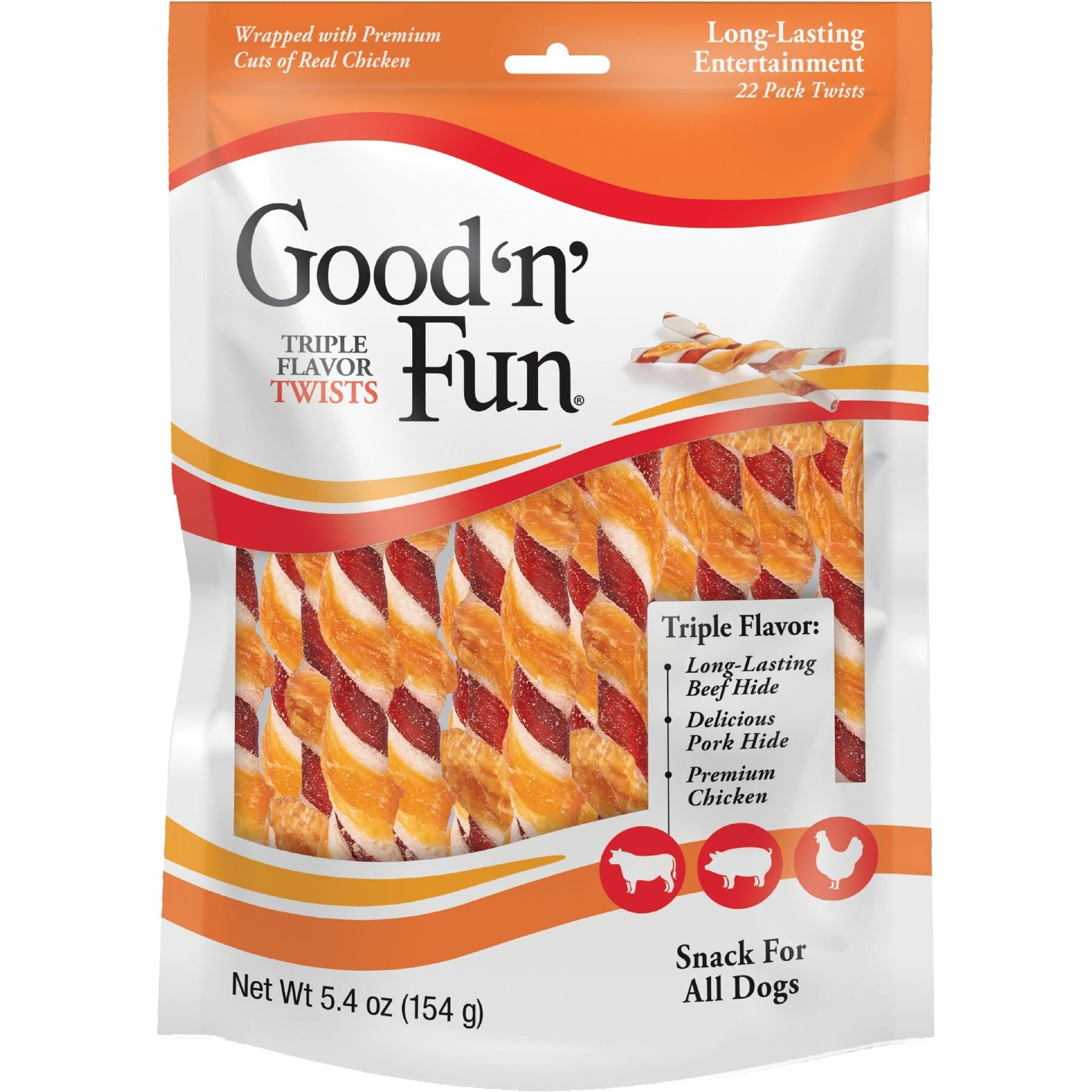 GOOD 'N' FUN Triple Flavor Chews Beef, Pork & Chicken Twists Dog Chews ...