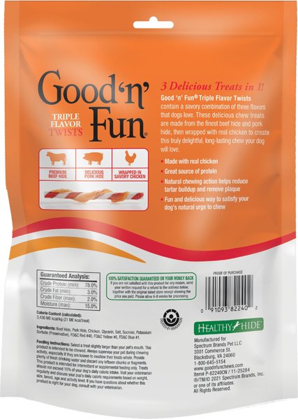 GOOD 'N' FUN Triple Flavor Chews Beef, Pork & Chicken Twists Dog Chews ...