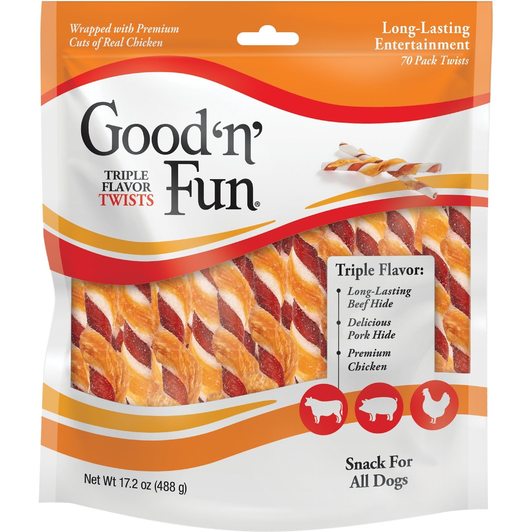 GOOD 'N' FUN Triple Flavor Chews Beef, Pork & Chicken Twists Dog Chews ...