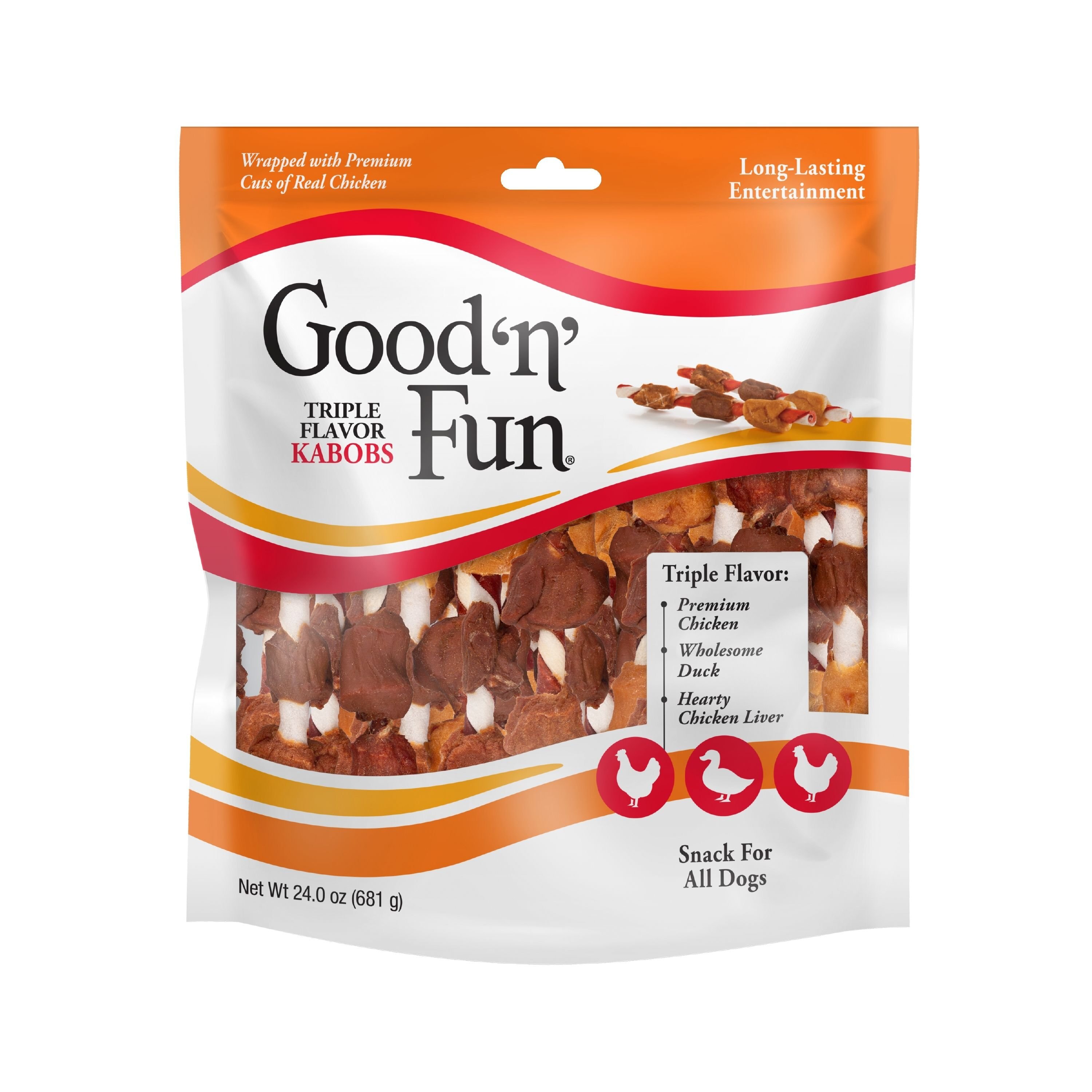 GOOD 'N' FUN Triple Flavor Kabobs Chicken, Duck & Liver Dog Chews ...