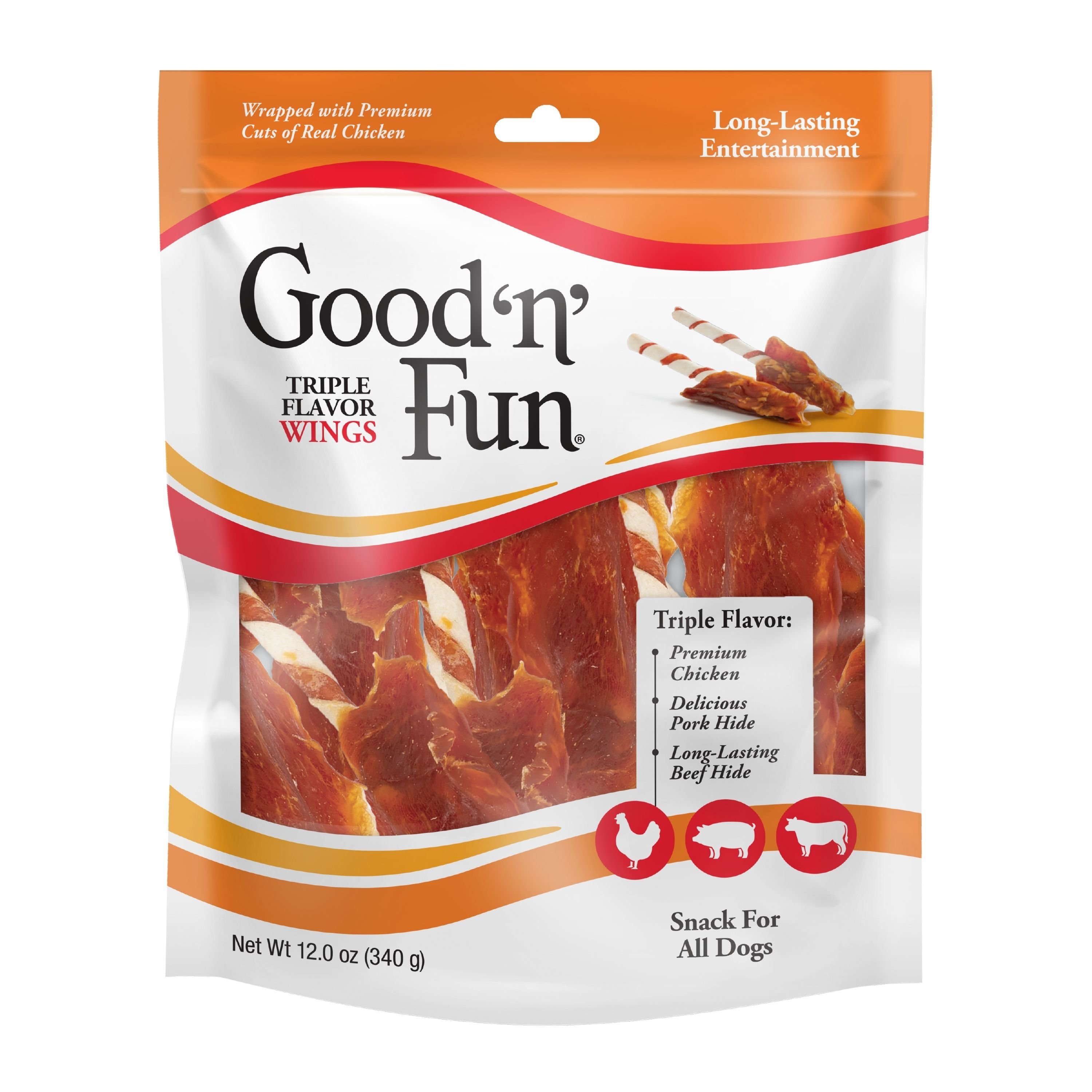 GOOD 'N' FUN Triple Flavor Wings Beef, Pork & Chicken Dog Chews ...