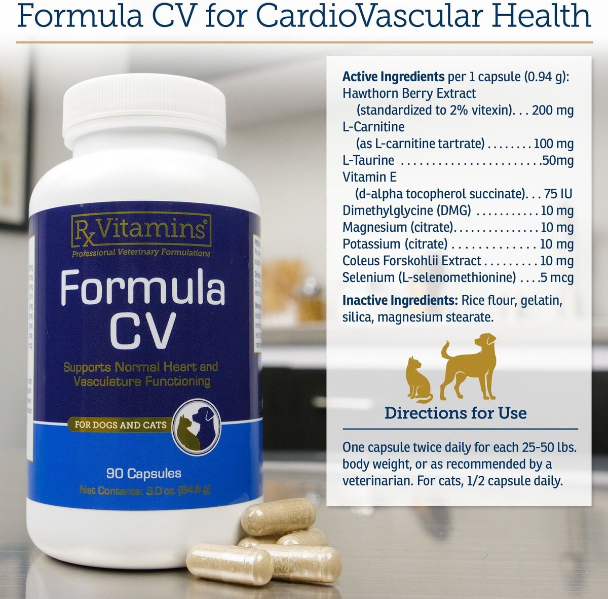 RX VITAMINS Formula CV Capsules Heart Supplement for Cats & Dogs, 90 ...