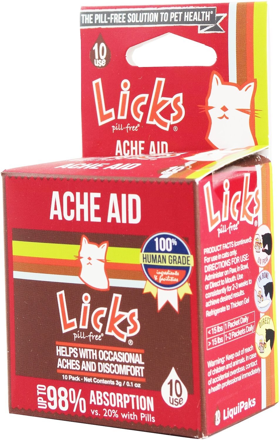 LICKS Pill-Free ACHE AID Homeopathic Medicine for Pain for Cats, 10 ...
