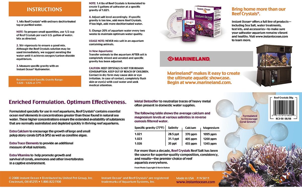 INSTANT OCEAN Reef Salt for Aquariums, 160-gal - Chewy.com