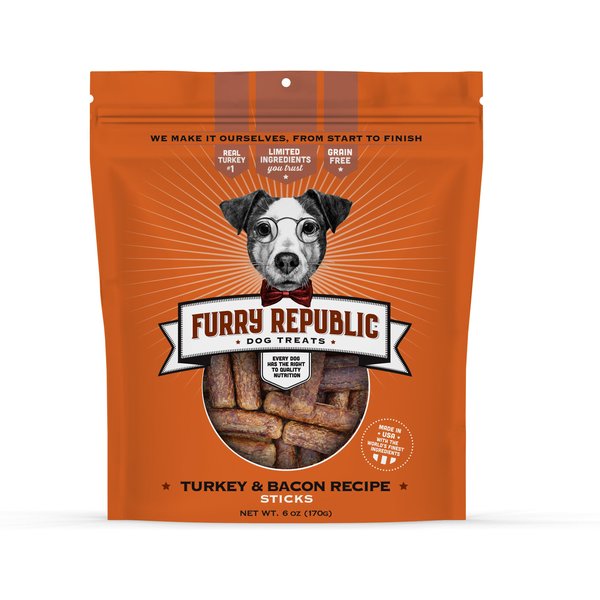 FURRY REPUBLIC Sticks Turkey & Bacon Recipe Grain-Free Dog Treats, 6-oz ...