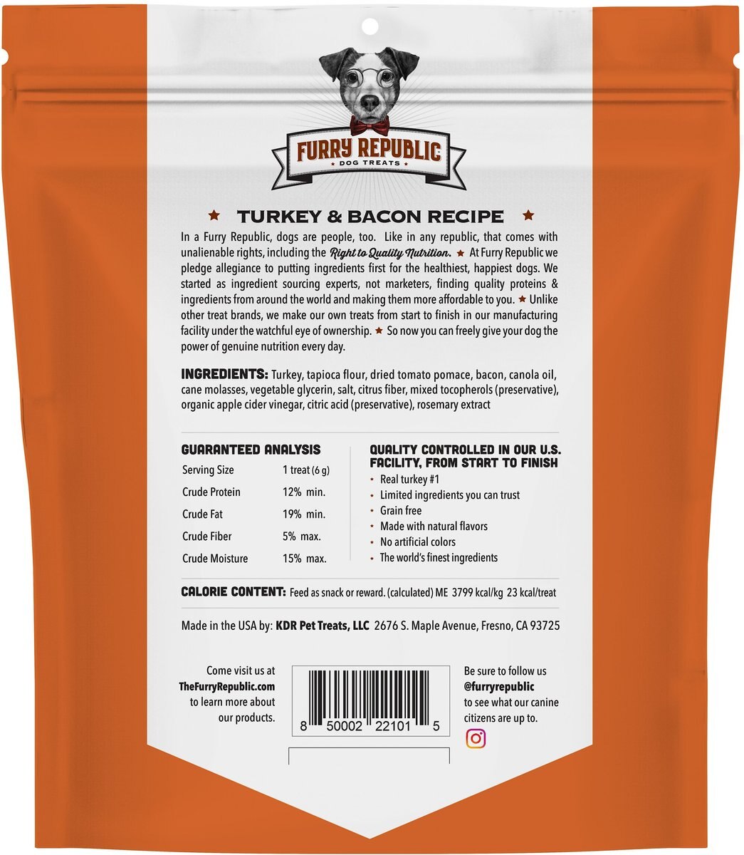 FURRY REPUBLIC Bones Turkey & Bacon Recipe Grain-Free Dog Treats, 6-oz ...