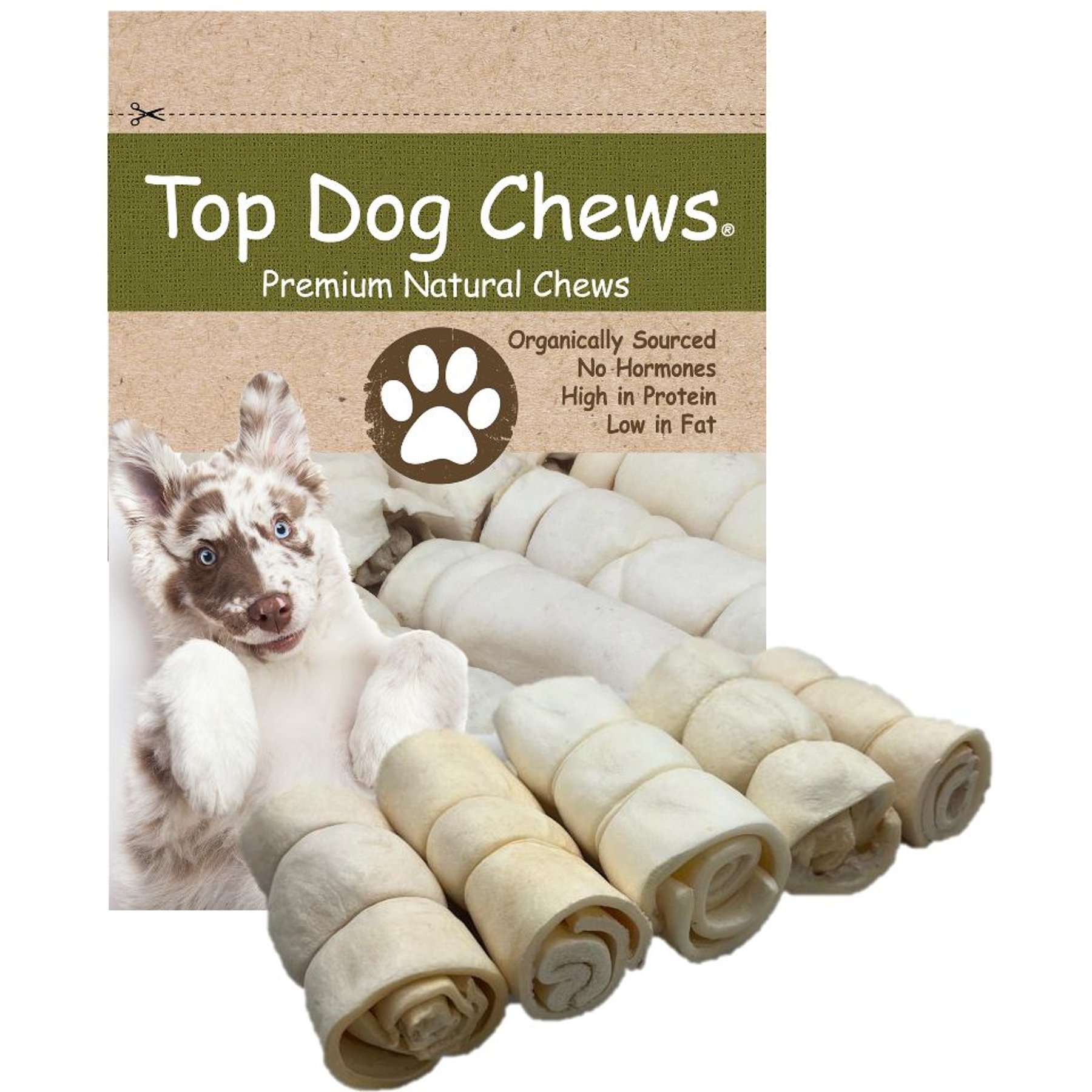 TOP DOG CHEWS Buffalo Beef Cheek Rolls Dog Treat, 5 count, 5 - 6 inches ...