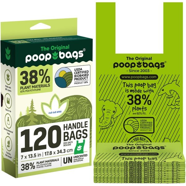 THE ORIGINAL POOP BAGS Handle Tie USDA Biobased Waste Bags, Green ...