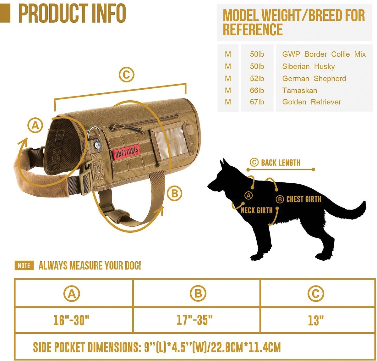 Discontinued - ONETIGRIS Apollo 09 Tactical Dog Harness, Coyote Brown ...