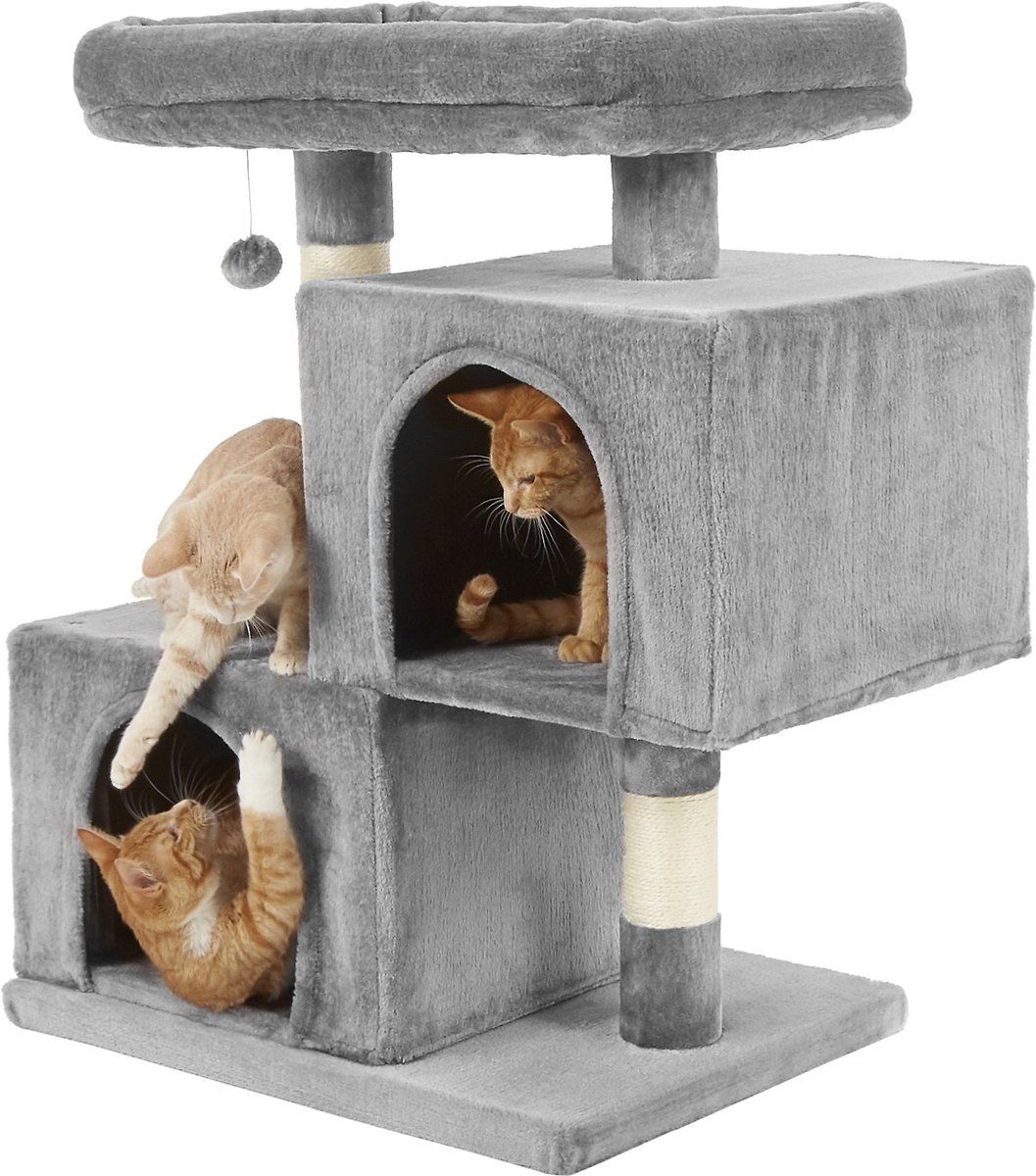 FRISCO 33-in Faux Fur Cat Tree & Condo, Gray - Chewy.com