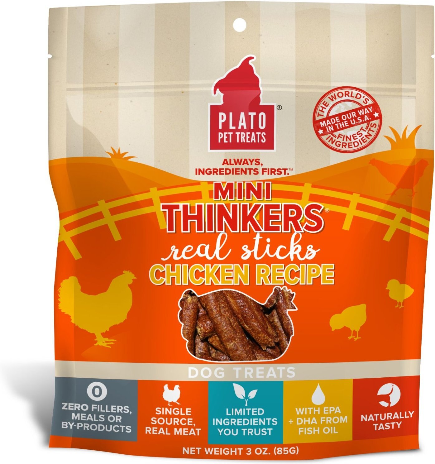 PLATO Mini Thinkers Chicken Recipe Dog Treats, 3-oz bag - Chewy.com