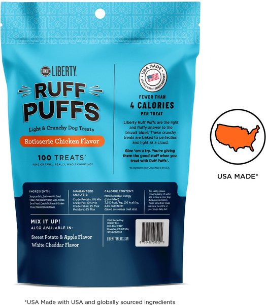 BIXBI Liberty Ruff Puffs Rotisserie Chicken Flavor Dog Treats, 4-oz bag ...