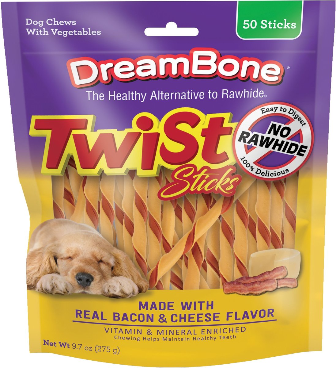 DREAMBONE Twist Sticks Bacon & Cheese Chews Dog Treats, 50 count ...