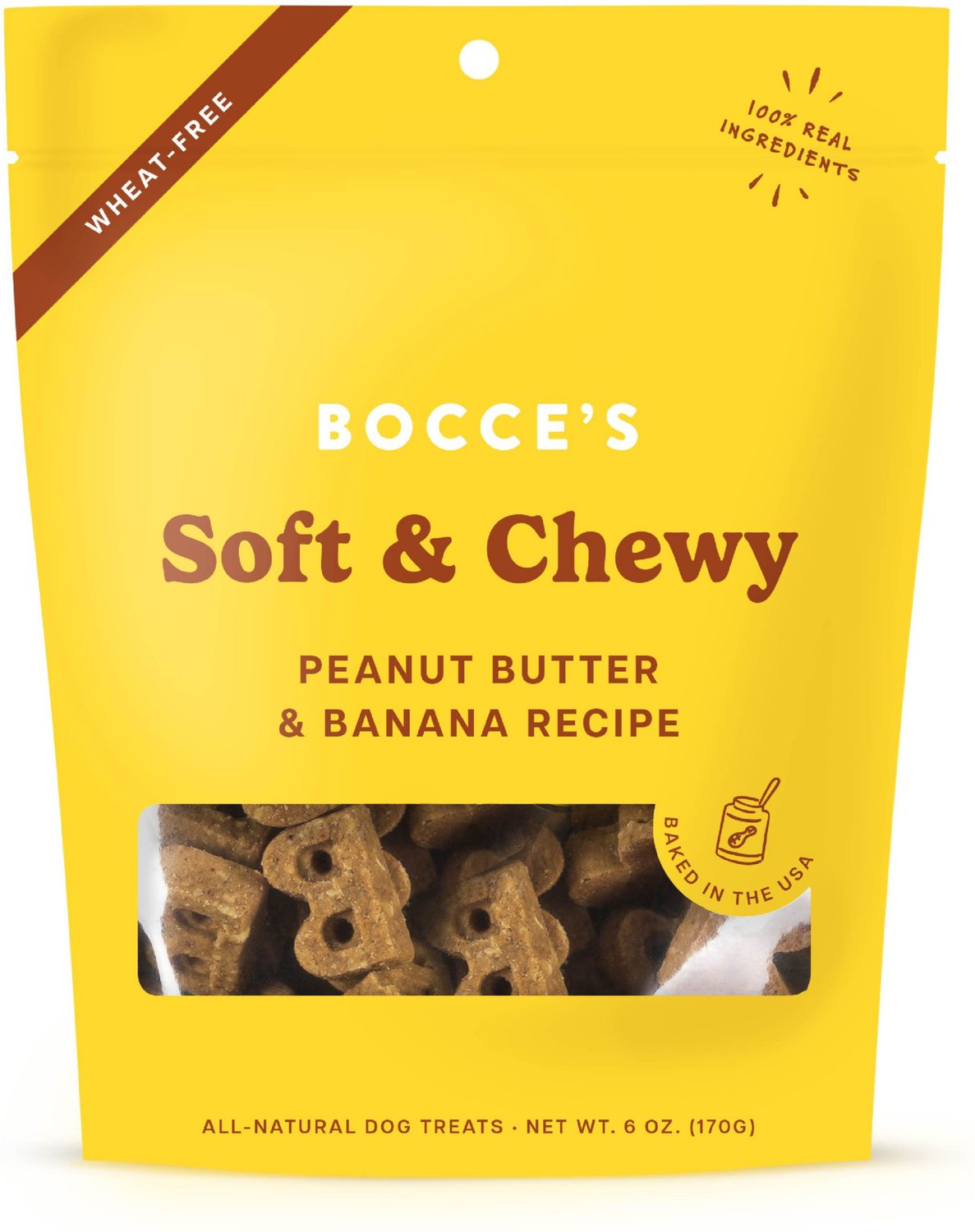 BOCCE'S BAKERY Soft & Chewy Peanut Butter & Banana Recipe Dog Treats, 6 ...