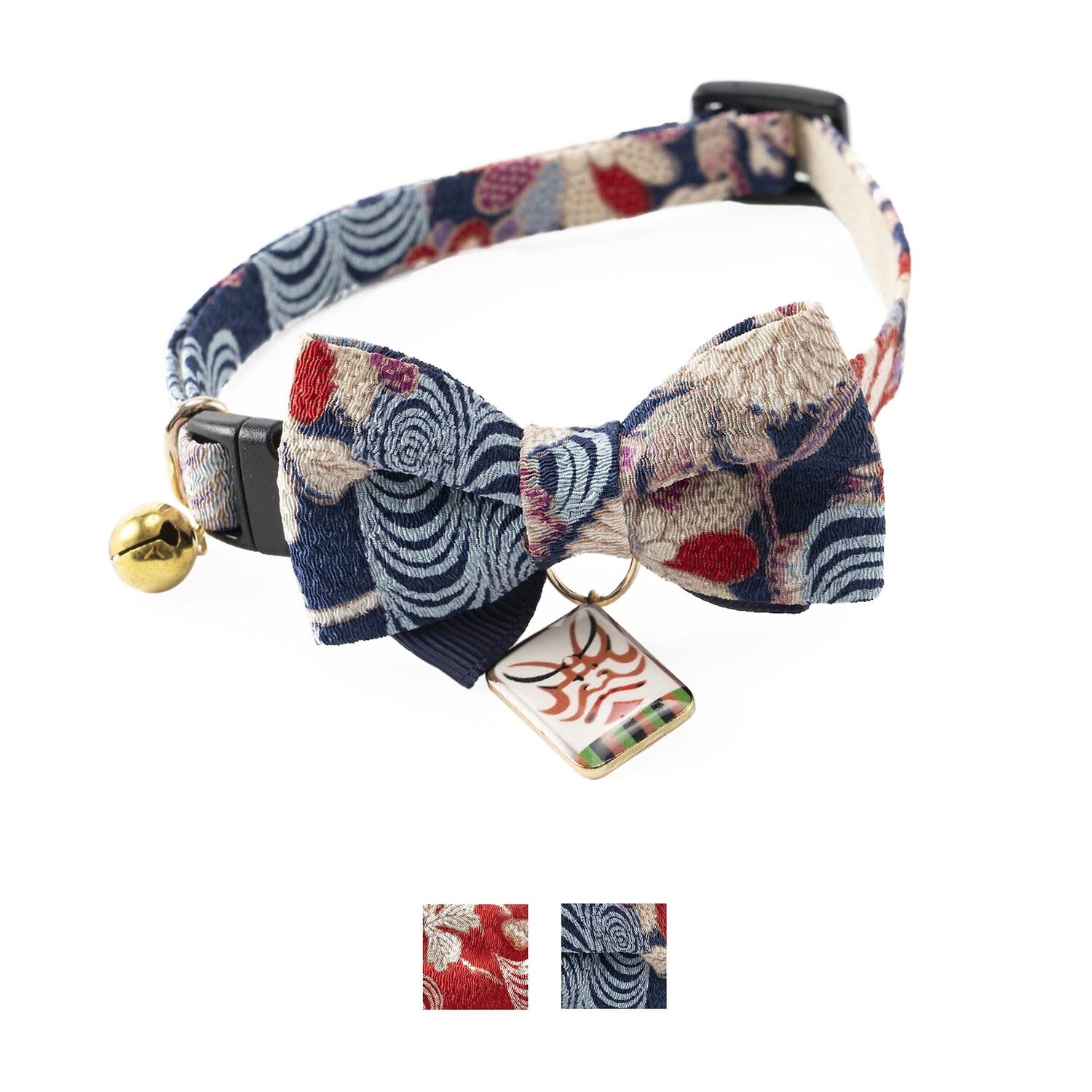 NECOICHI Kabuki Charm Bow Tie Cotton Breakaway Cat Collar with Bell ...