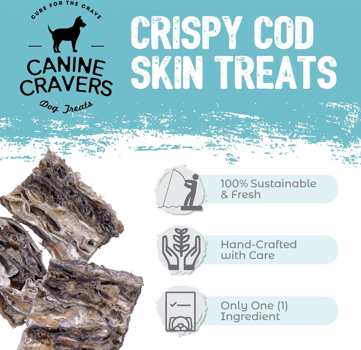 CANINE CRAVERS Crispy Cod Skins Dehydrated Dog Treats, 4-oz pouch ...