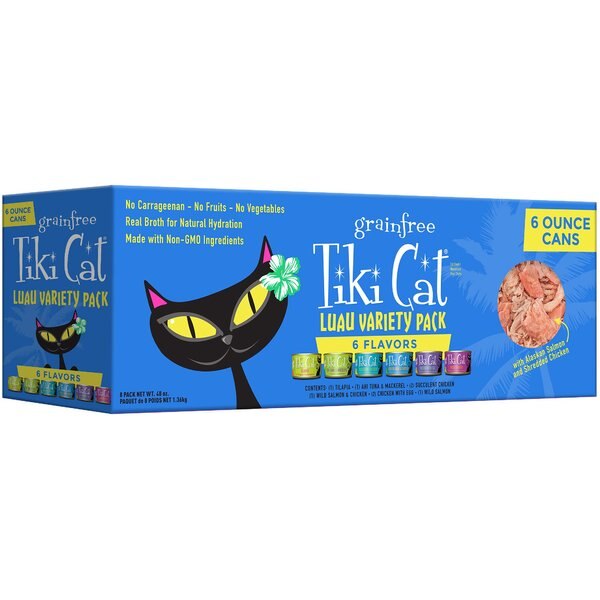 TIKI CAT Luau Variety Pack Grain-Free Canned Cat Food, 6-oz, case of 8 ...