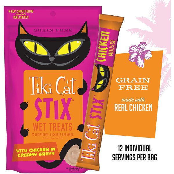 TIKI CAT Stix Chicken Grain-Free Cat Food Topper, 6-oz pouch, pack of ...