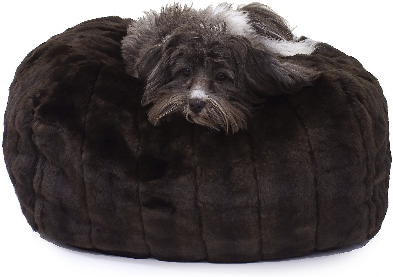 CAROLINA PET Faux Fur Puff Ball Pillow Dog Bed w/Removable Cover, Brown ...