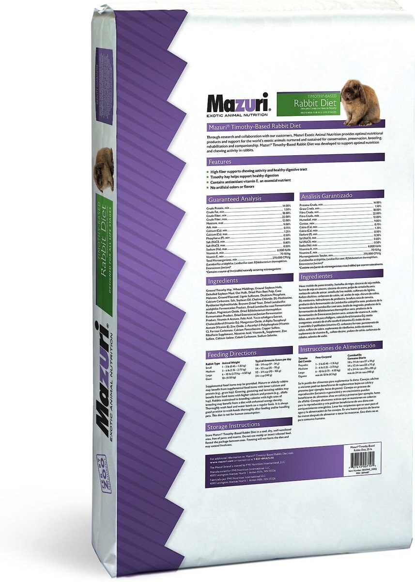 MAZURI Timothy Based Rabbit Food, 25-lb bag - Chewy.com