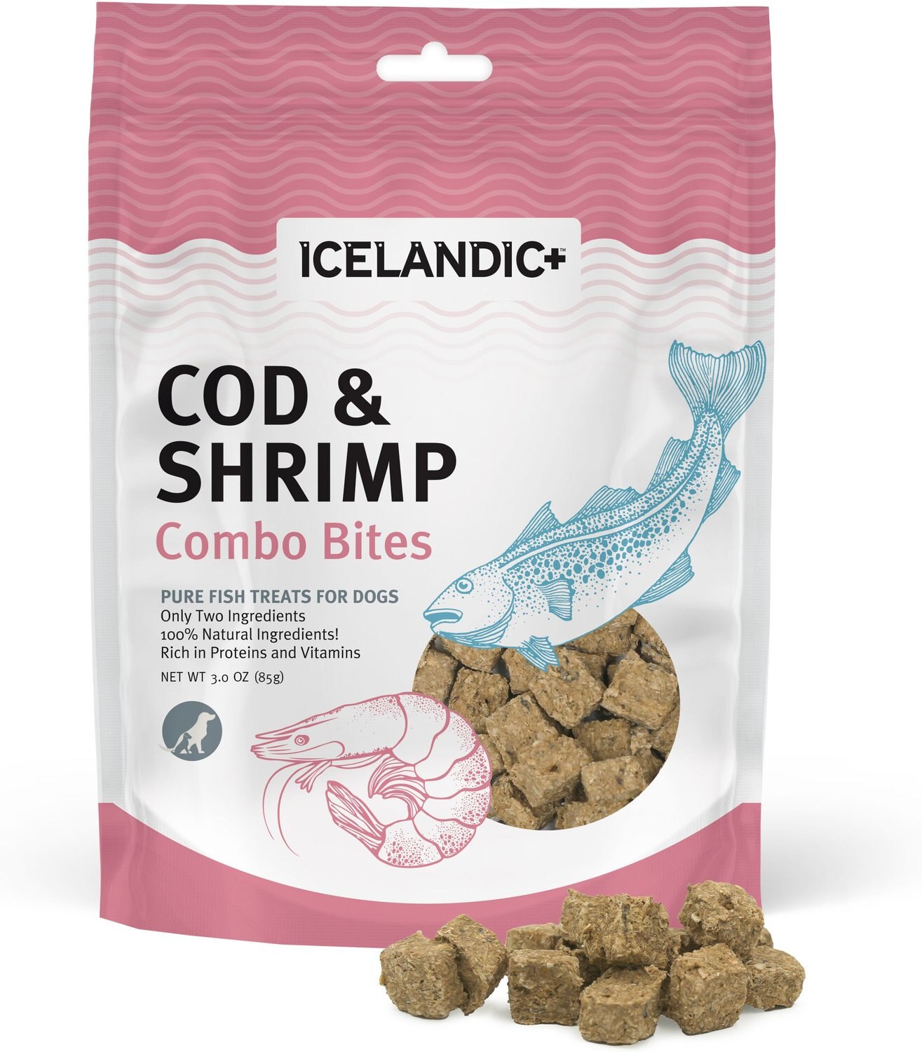 ICELANDIC+ Grain-Free Cod & Shrimp Combo Bites Dog Treats, 3.5-oz bag ...