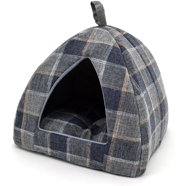BEST PET SUPPLIES Linen Tent Covered Cat & Dog Bed, Plaid, X-Large ...