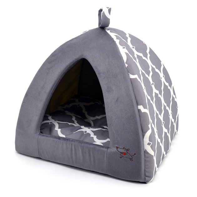 BEST PET SUPPLIES Linen Tent Covered Cat & Dog Bed, Gray Lattice ...