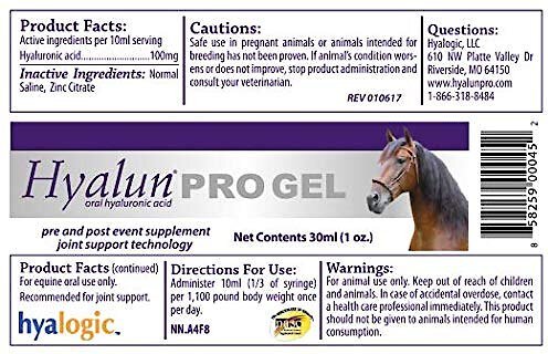 HYALUN Pro Gel Hyaluronic Acid Joint & Cartilage Care Gel Horse ...