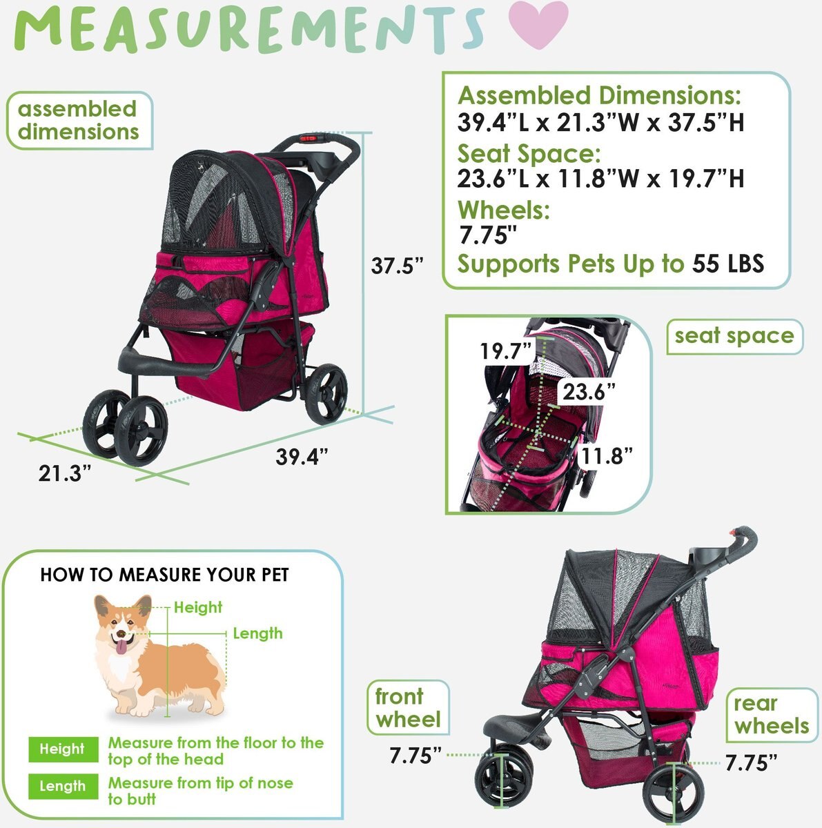 PETIQUE Dog & Cat Stroller, Razzberry - Chewy.com