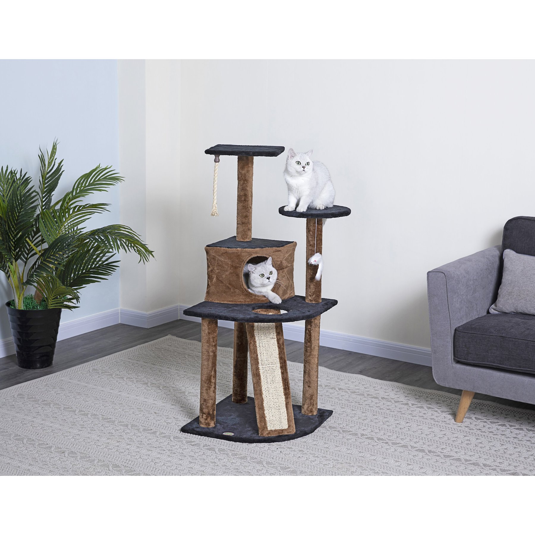 GO PET CLUB 47-in Faux Fur Cat Tree & Condo, Brown/Black - Chewy.com