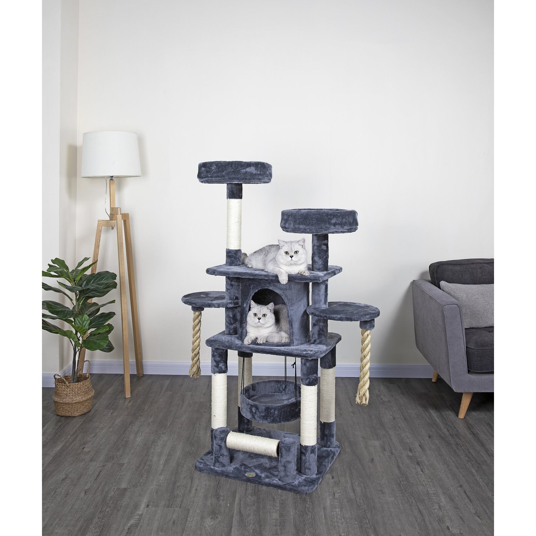 GO PET CLUB 57.5-in Faux Fur Cat Tree & Condo, Gray - Chewy.com
