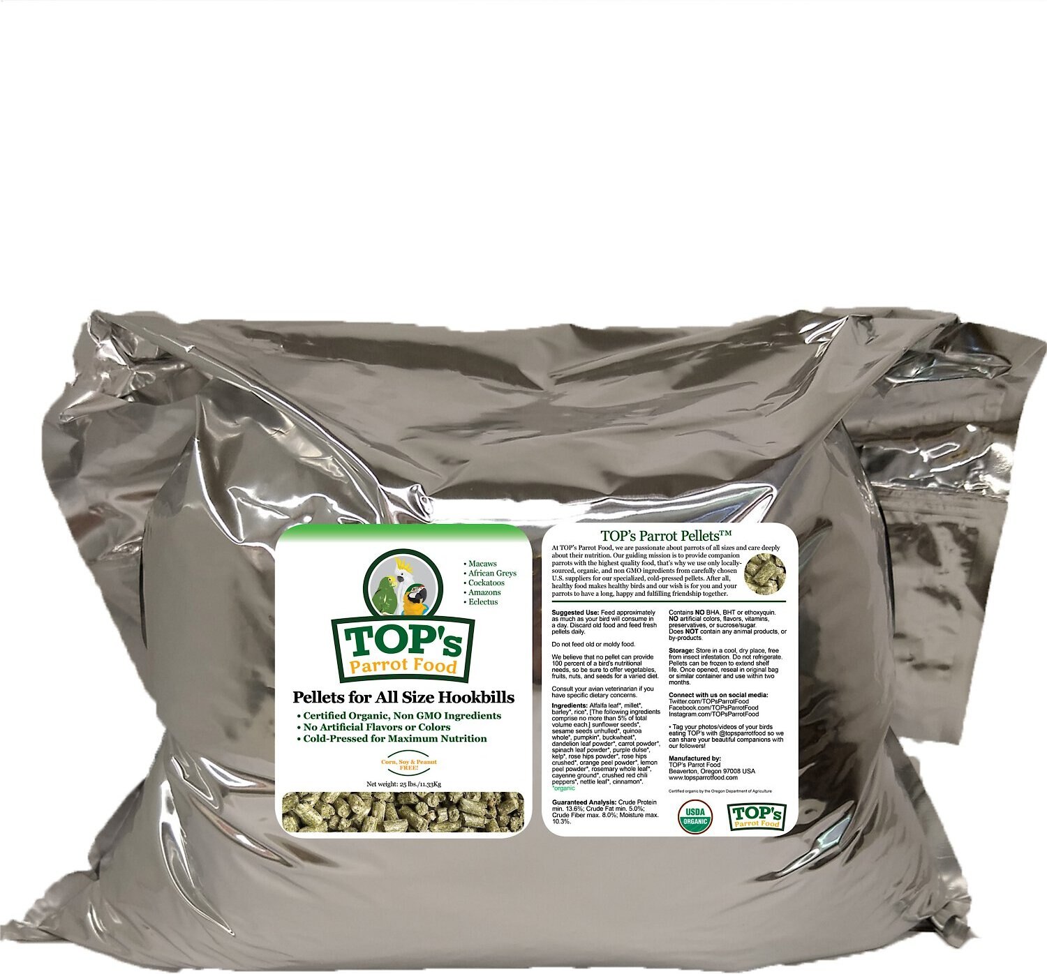 TOP'S PARROT FOOD Organic Pellets Bird Food, 25-lb bag - Chewy.com