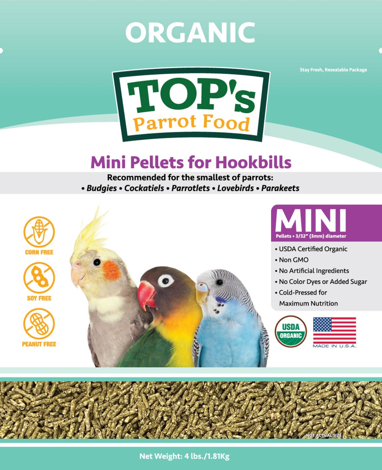 TOP'S PARROT FOOD Organic Mini Pellets Bird Food, 4-lb bag - Chewy.com