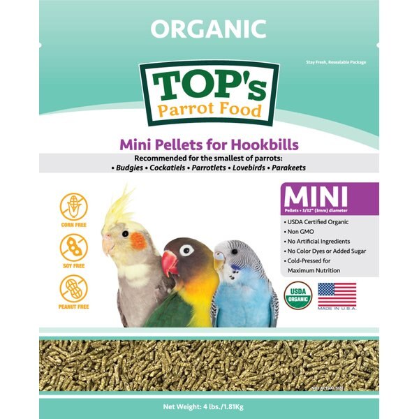 TOP'S PARROT FOOD Organic Mini Pellets Bird Food, 4-lb bag - Chewy.com