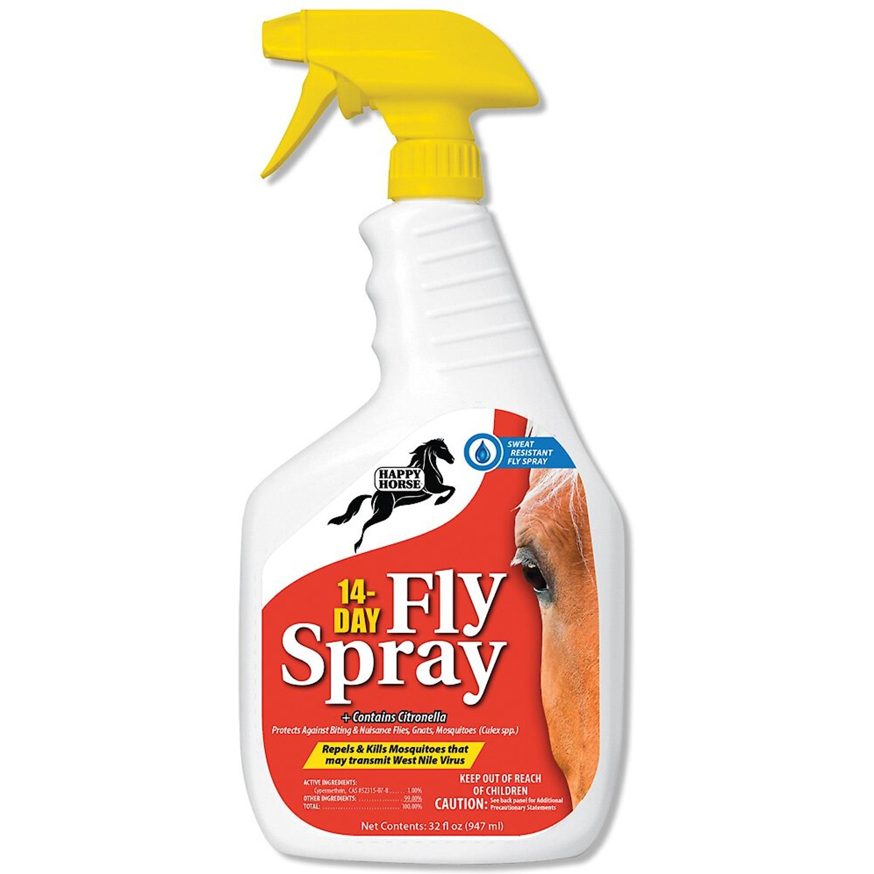 HAPPY HORSE 14-Day Sweat Resistant Fly Repellant Horse Spray, 32-oz ...