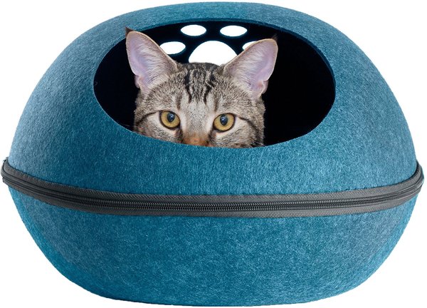 Discontinued - FURHAVEN Oval Felt Cubby Cat Bed with Paw Cut-Out, Small ...