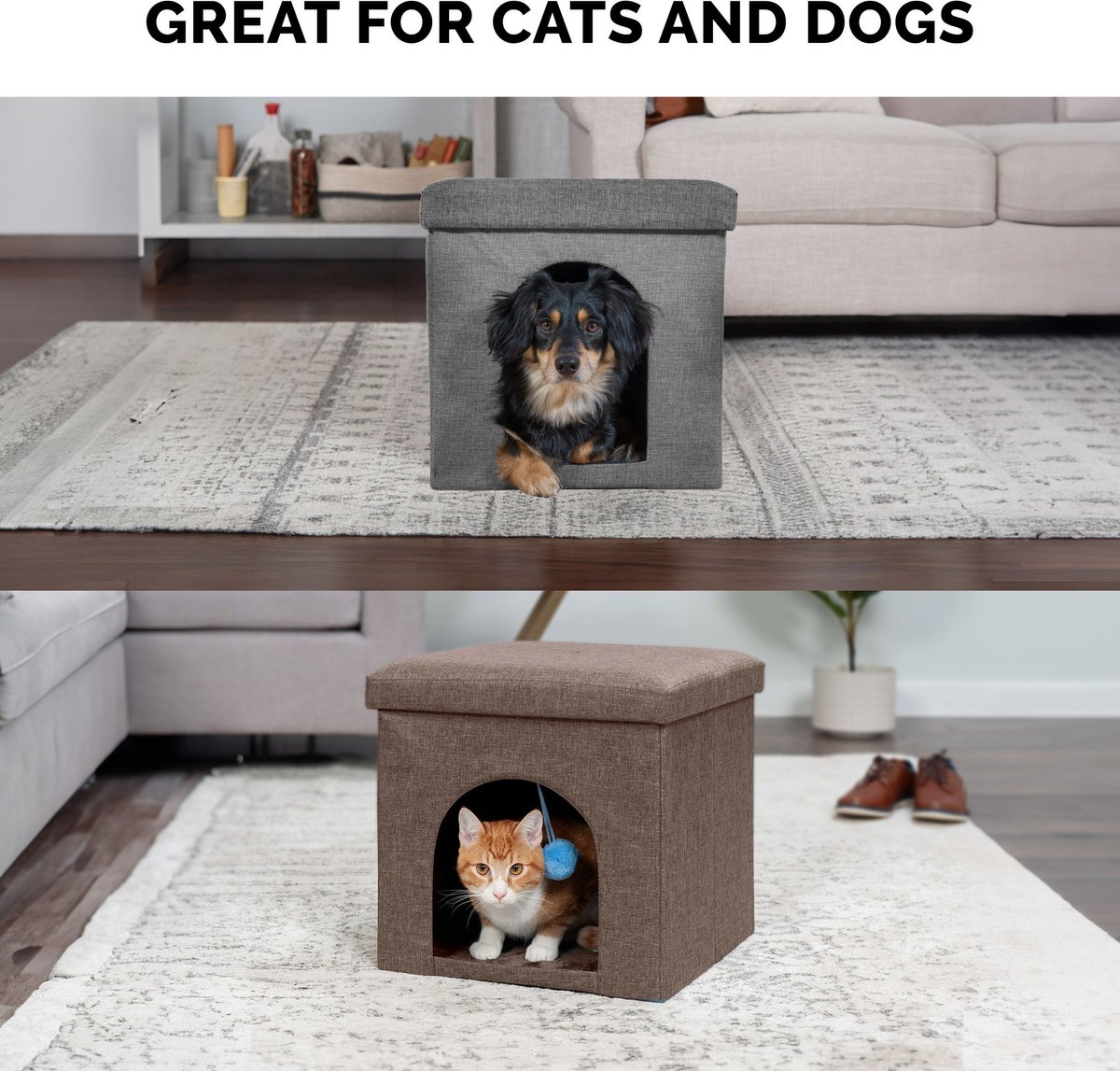 FURHAVEN House Footstool & Ottoman Dog & Cat Bed, Coconut Brown, Small ...