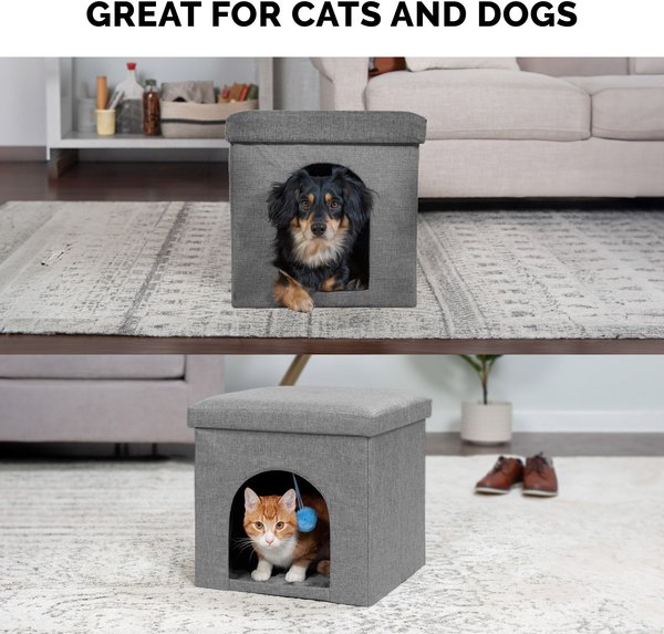 FURHAVEN House Footstool & Ottoman Dog & Cat Bed, Stormy Gray, Small ...