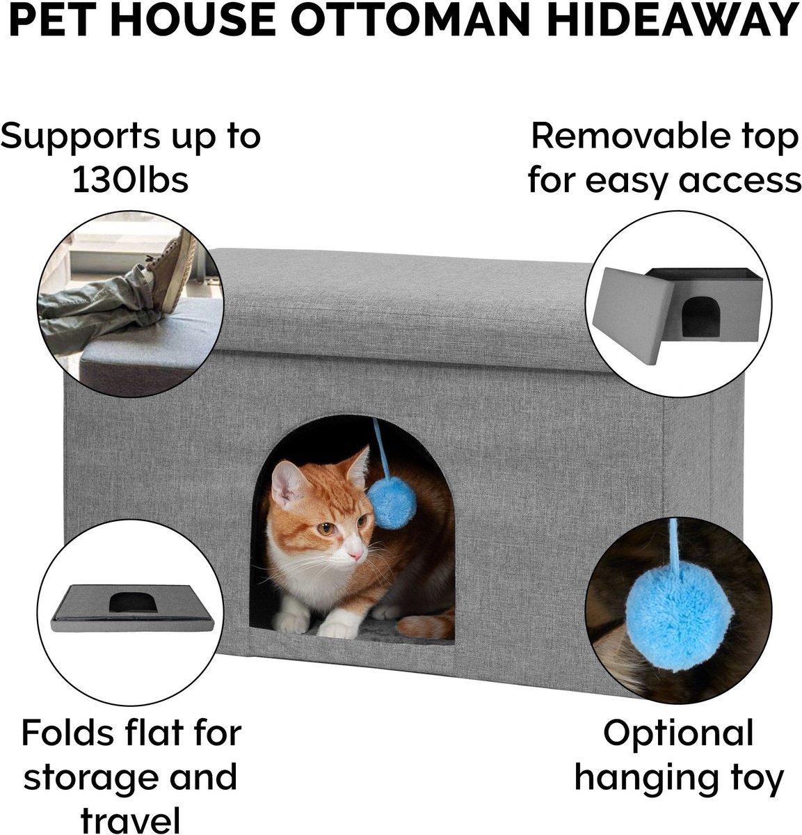 FURHAVEN House Footstool & Ottoman Dog & Cat Bed, Stormy Gray, Large ...