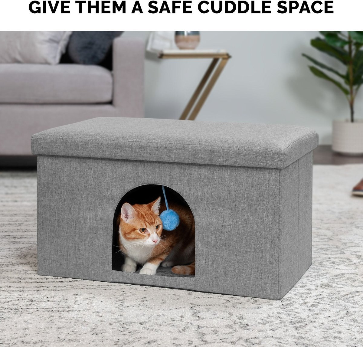 FURHAVEN House Footstool & Ottoman Dog & Cat Bed, Stormy Gray, Large ...