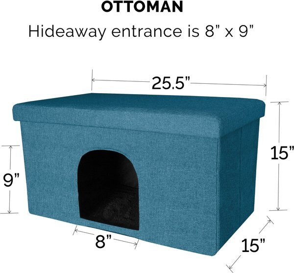 FURHAVEN House Footstool & Ottoman Dog & Cat Bed, Ocean Blue, Large ...