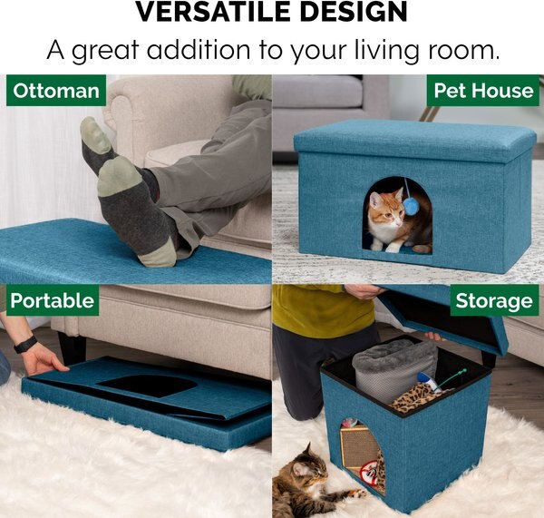 FURHAVEN House Footstool & Ottoman Dog & Cat Bed, Ocean Blue, Large ...